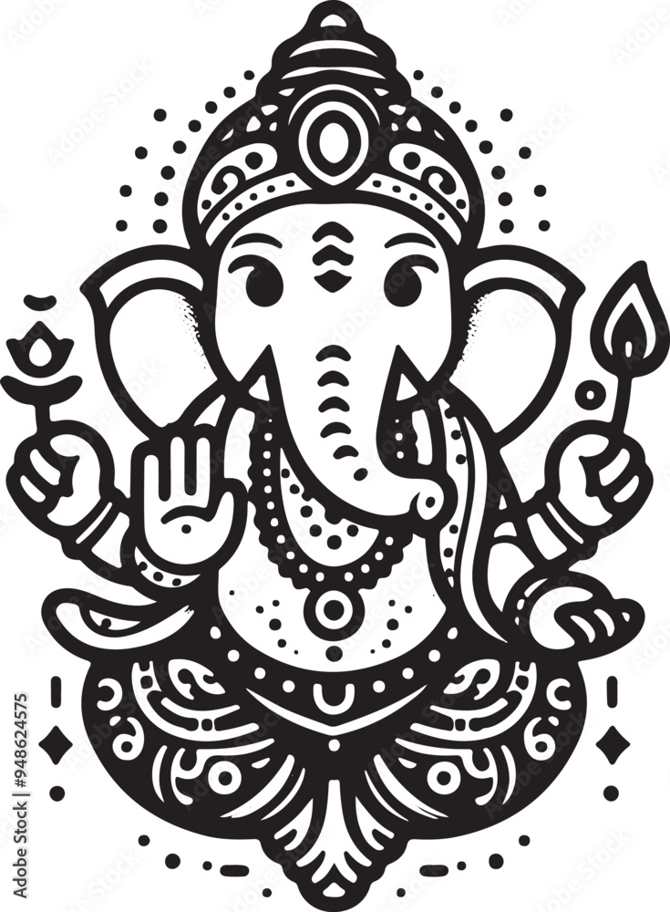 Indian God Ganapati Simple 2D Cute Single Characters with Silhouette ...