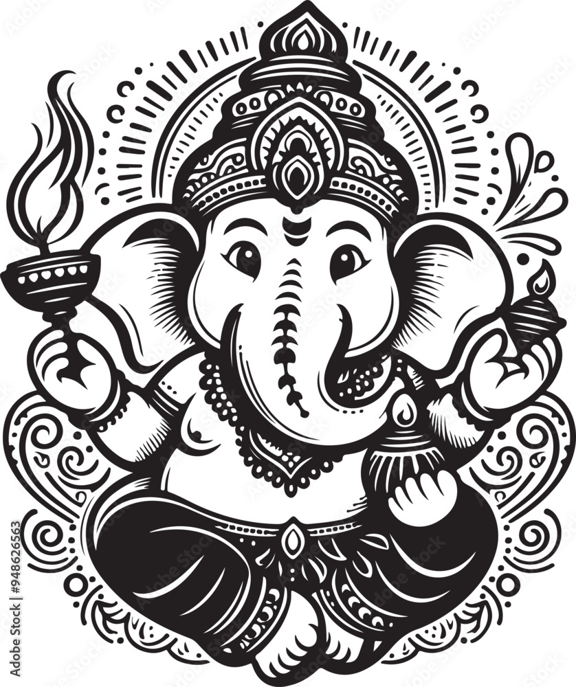 Indian God Ganapati Simple 2D Cute Single Characters with Silhouette ...