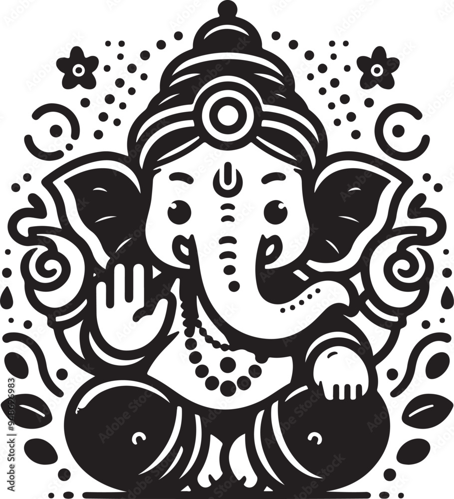 Indian God Ganapati Simple 2D Cute Single Characters with Silhouette ...