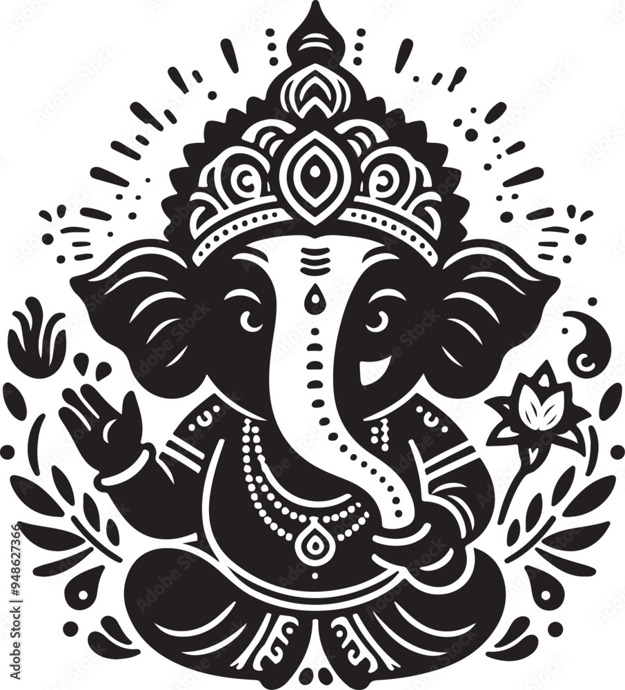Indian God Ganapati Simple 2D Cute Single Characters with Silhouette ...