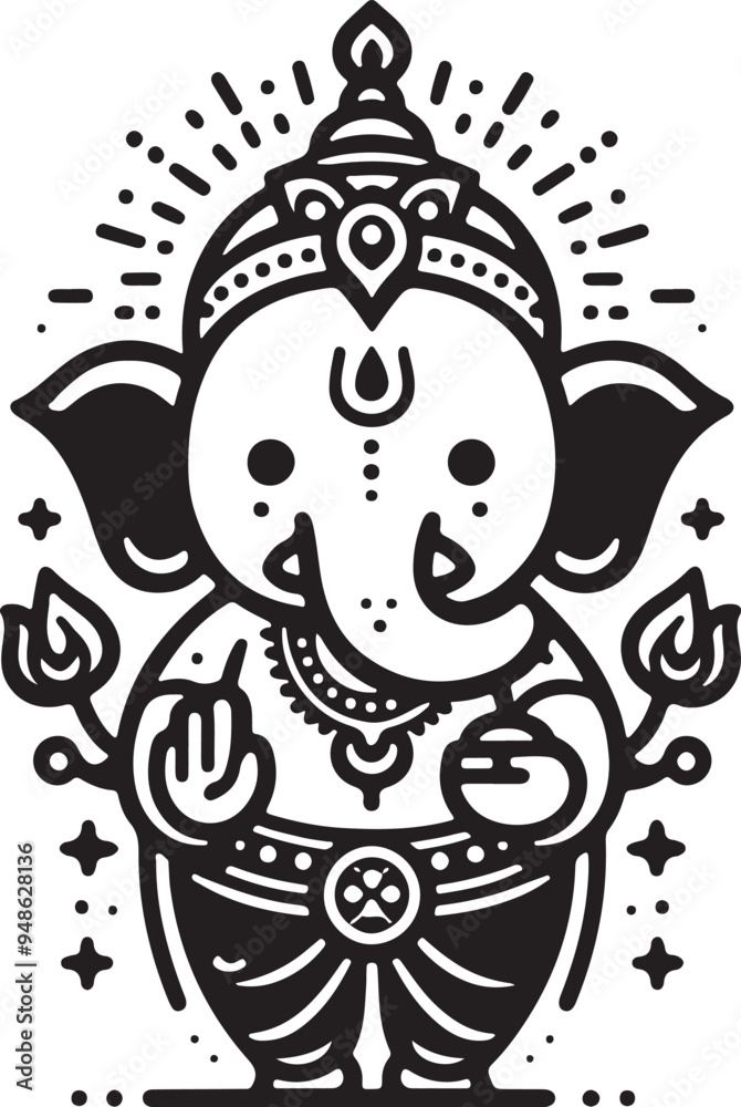 Indian God Ganapati Simple 2D Cute Single Characters with Silhouette ...