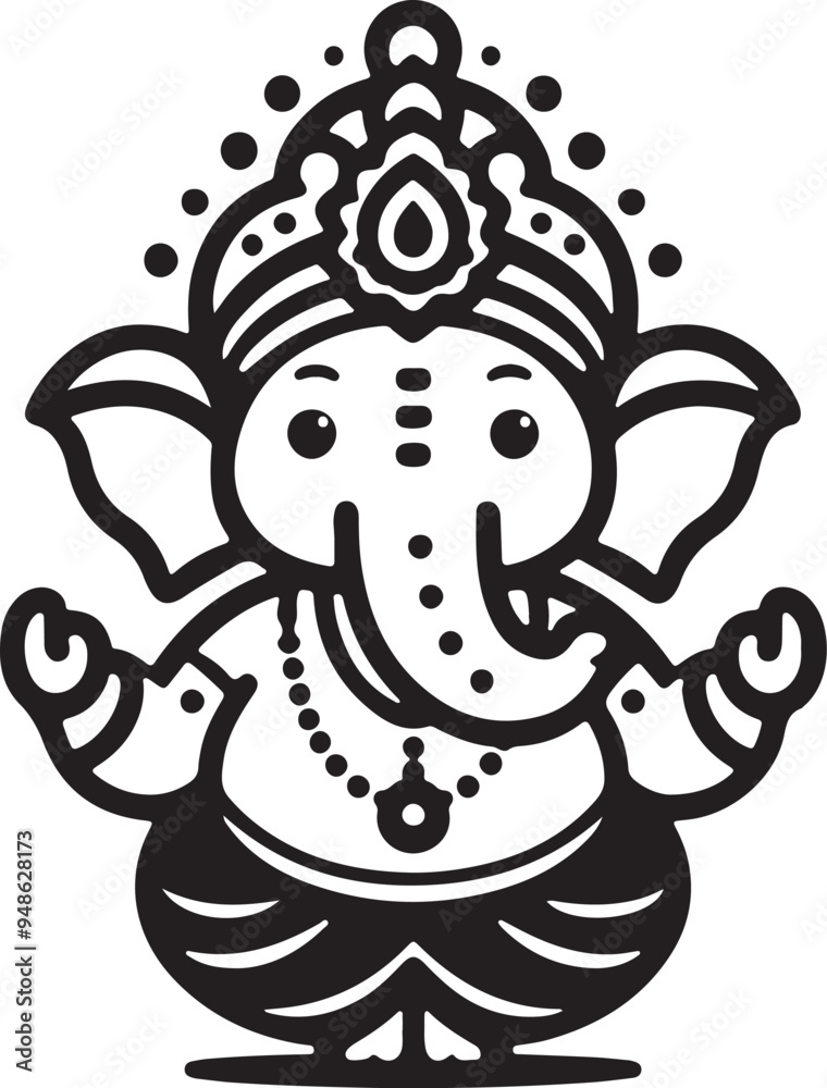 Indian God Ganapati Simple 2D Cute Single Characters with Silhouette ...
