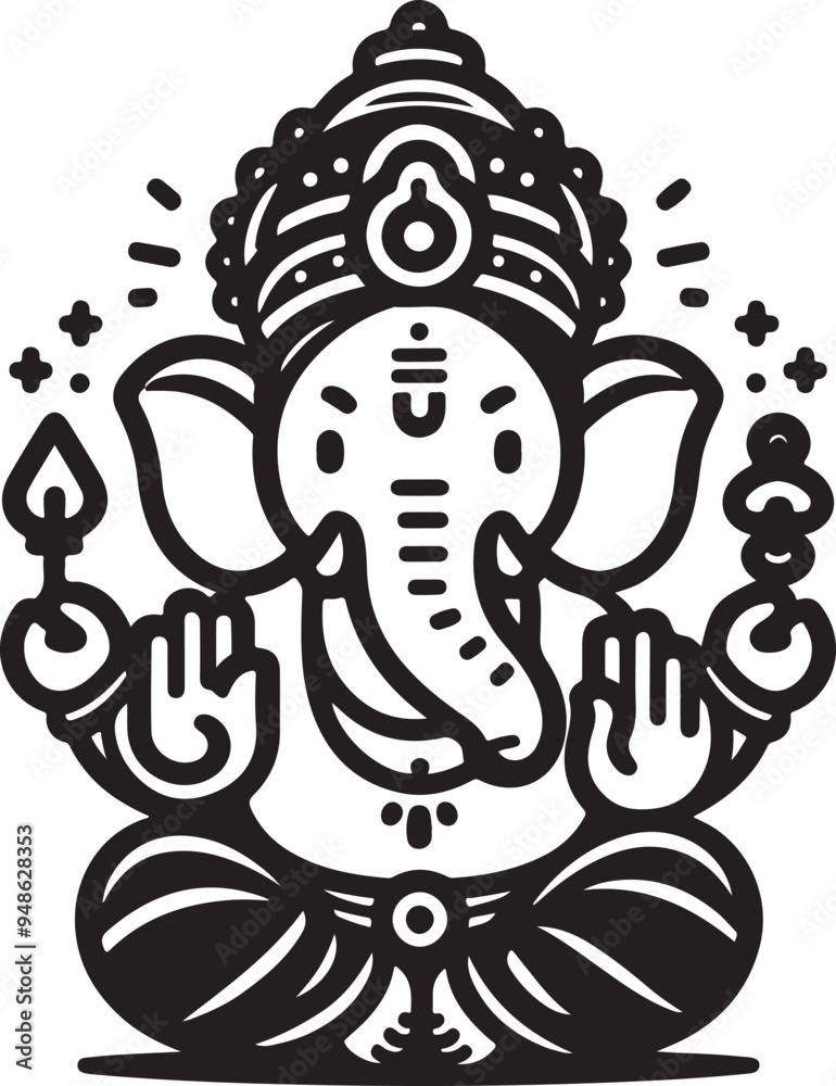 Indian God Ganapati Simple 2D Cute Single Characters with Silhouette ...
