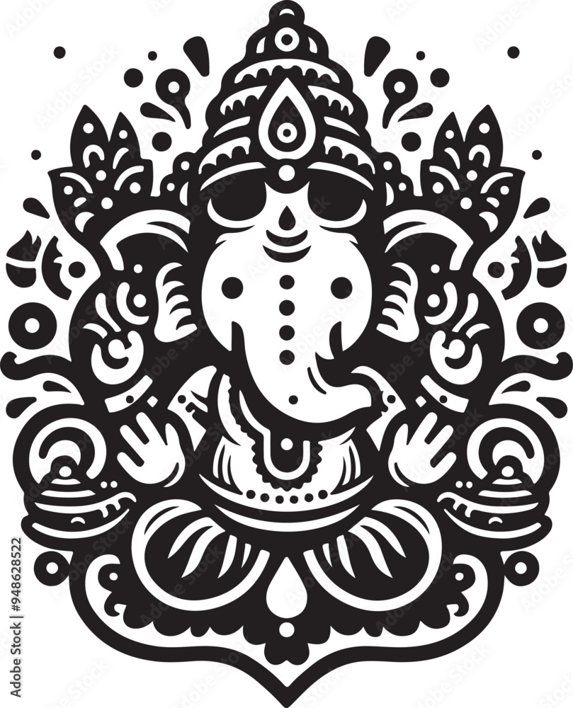 Indian God Ganapati Simple 2D Cute Single Characters with Silhouette ...