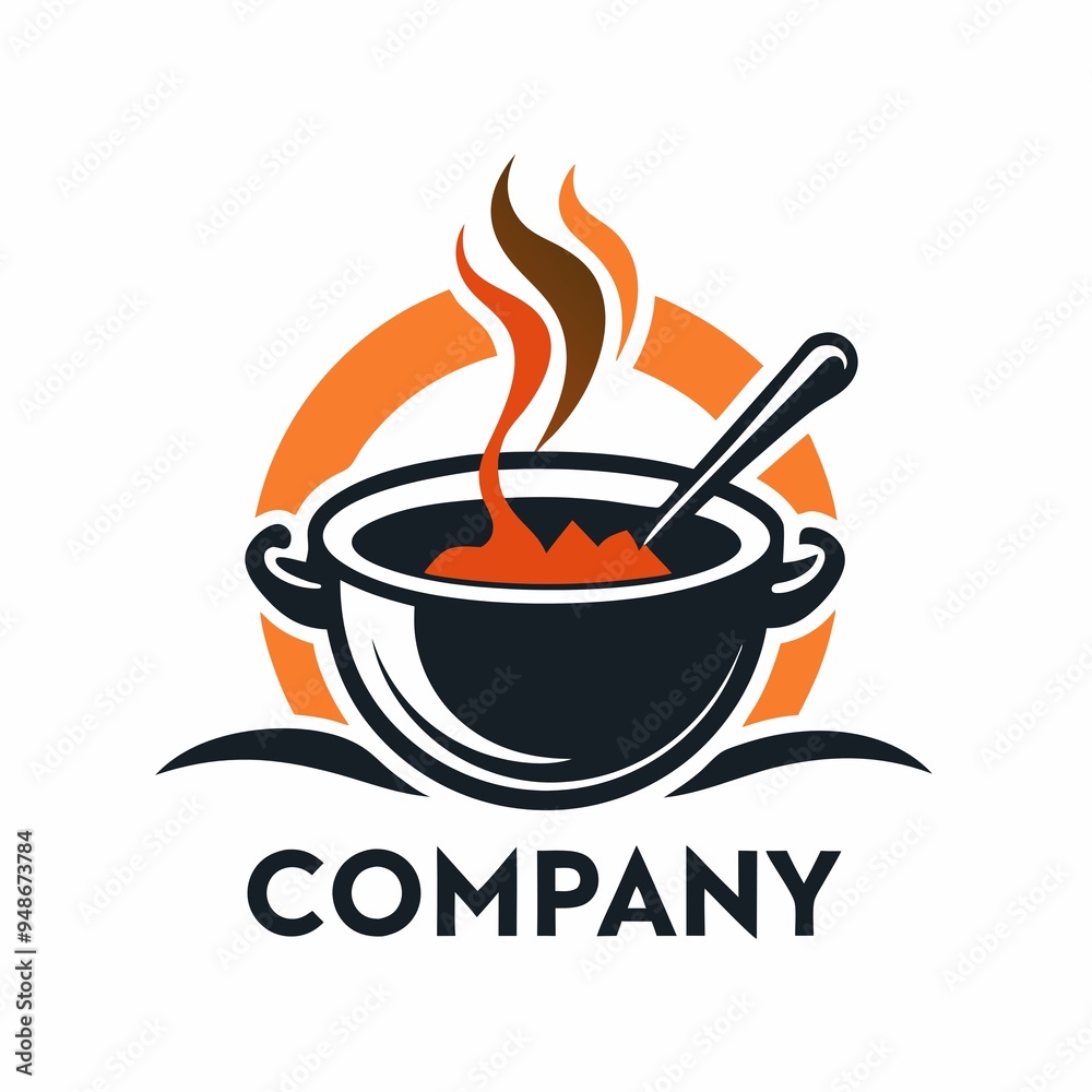 "Craft a modern and eye-catching food logo featuring a steaming pot ...