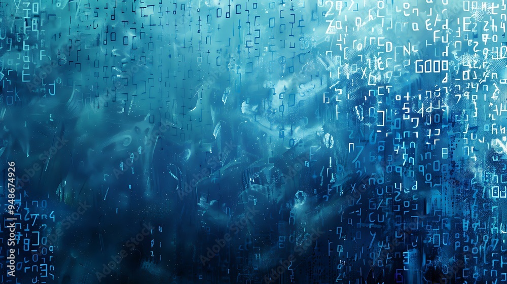 A detailed graphic of random ASCII characters layered over a gradient ...