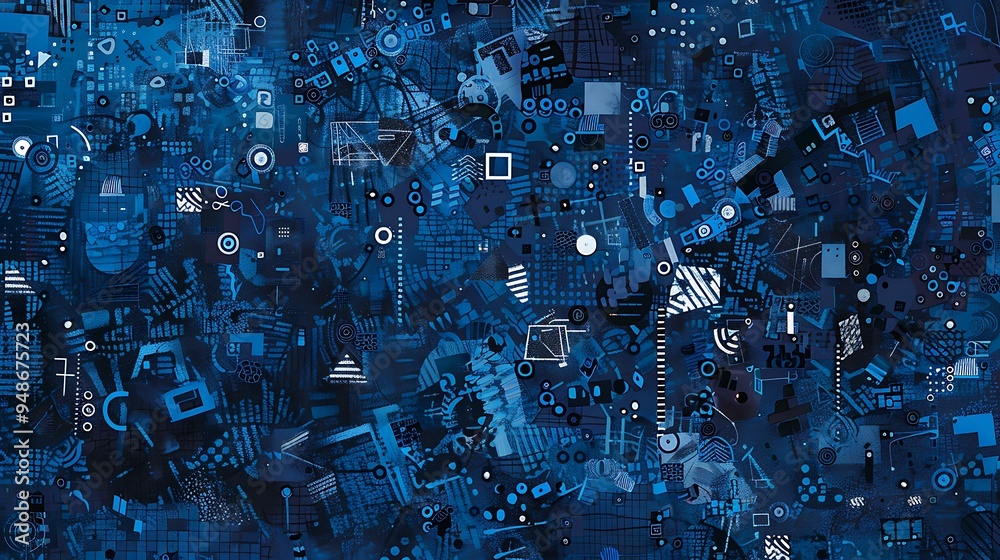 An abstract illustration in ASCII art style, where a diverse mix of ...