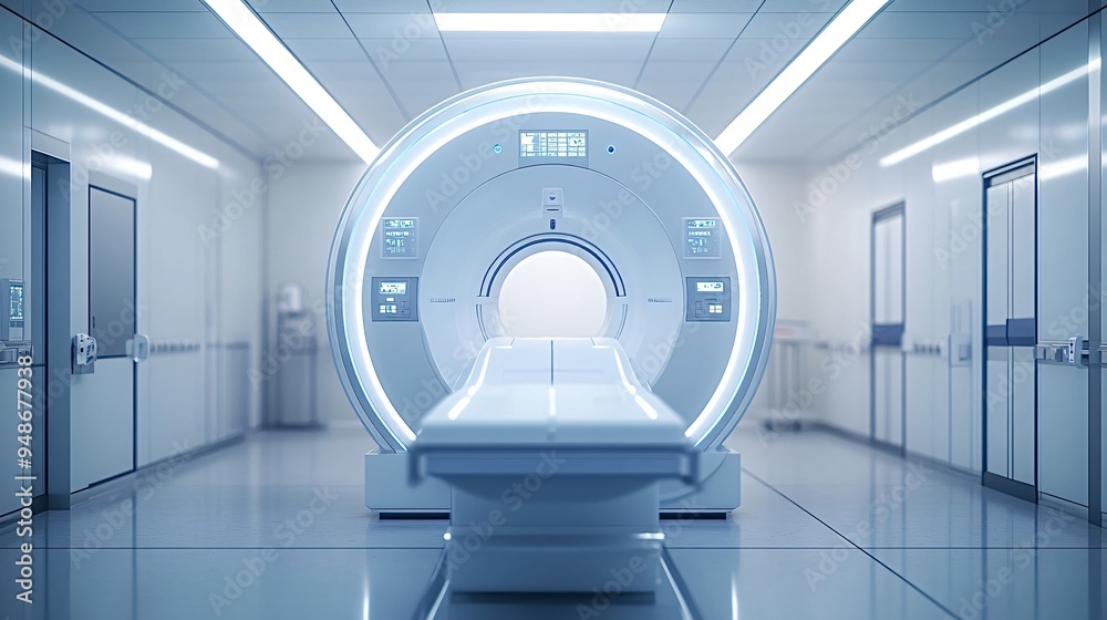 Brand new, state of the art mri scanner stands ready in a pristine ...
