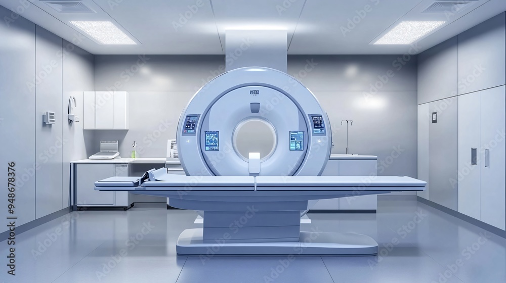 Modern mri scanner in a bright hospital room, ready for the next ...