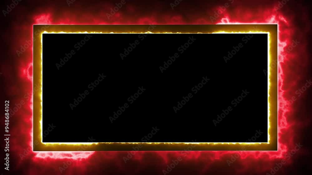 neon border frame, red yellow glowing border, rectangle, square, frame ...