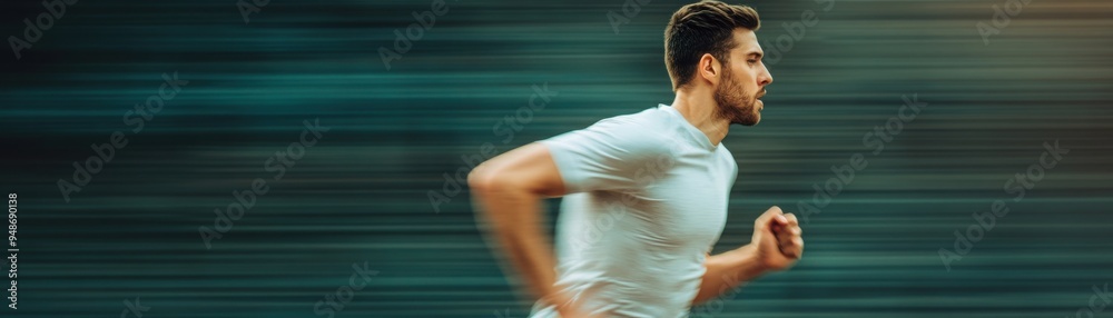Runner struggling to continue after pulling a muscle, intense focus on ...