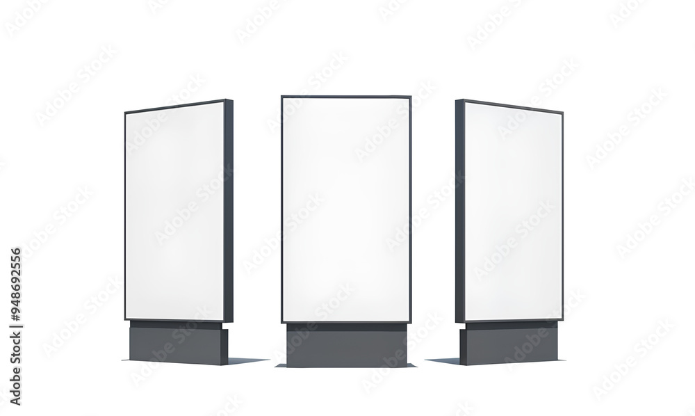 Blank white pylon mock up set, isolated, 3d rendering. Empty street ...