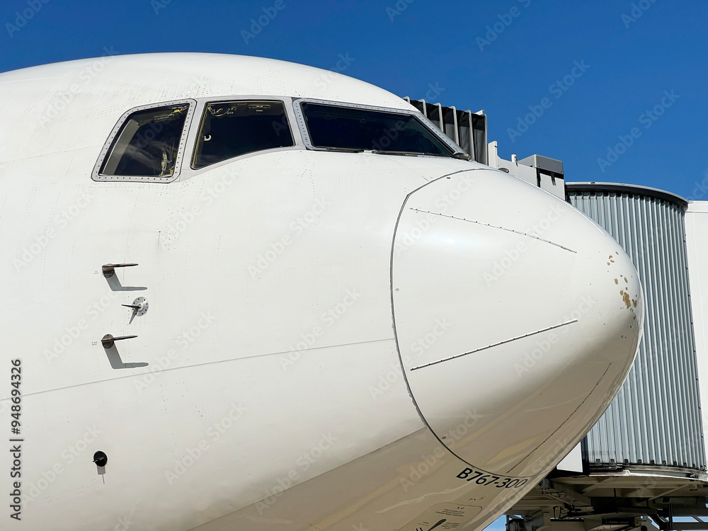 Boeing 767 Cockpit Windows and Nose Cone Closeup Stock Photo | Adobe Stock