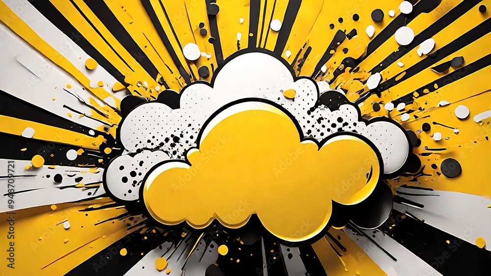 Yellow speech bubble with black outline, comic book explosion effect ...