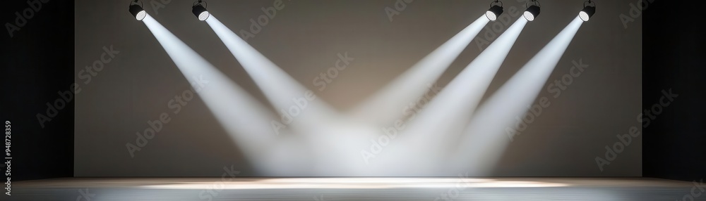 Bright, white stage lights casting crisp shadows on a clean, minimalist ...