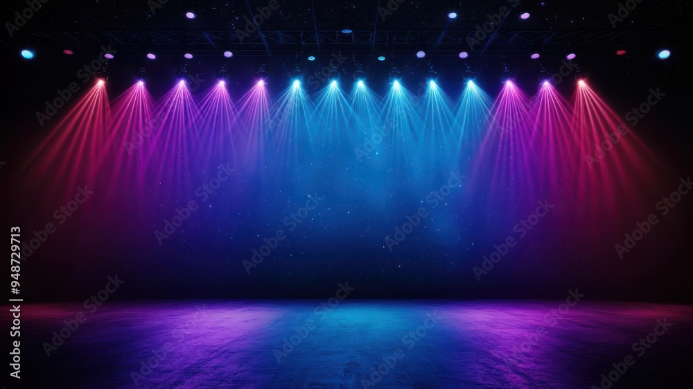 Stage lights casting a deep purple and blue wash over a starry sky ...
