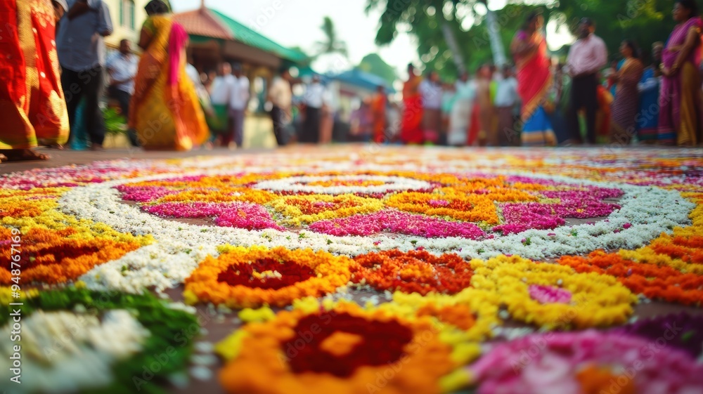Intricate Pookalam floral design for Onam festival in Kerala Stock ...