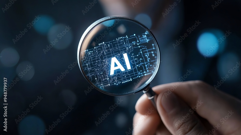 A close-up view of a magnifying glass focusing on the letters 'AI ...
