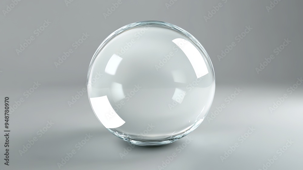 Realistic 3D glass ball with glares and highlights, showcasing a glossy ...