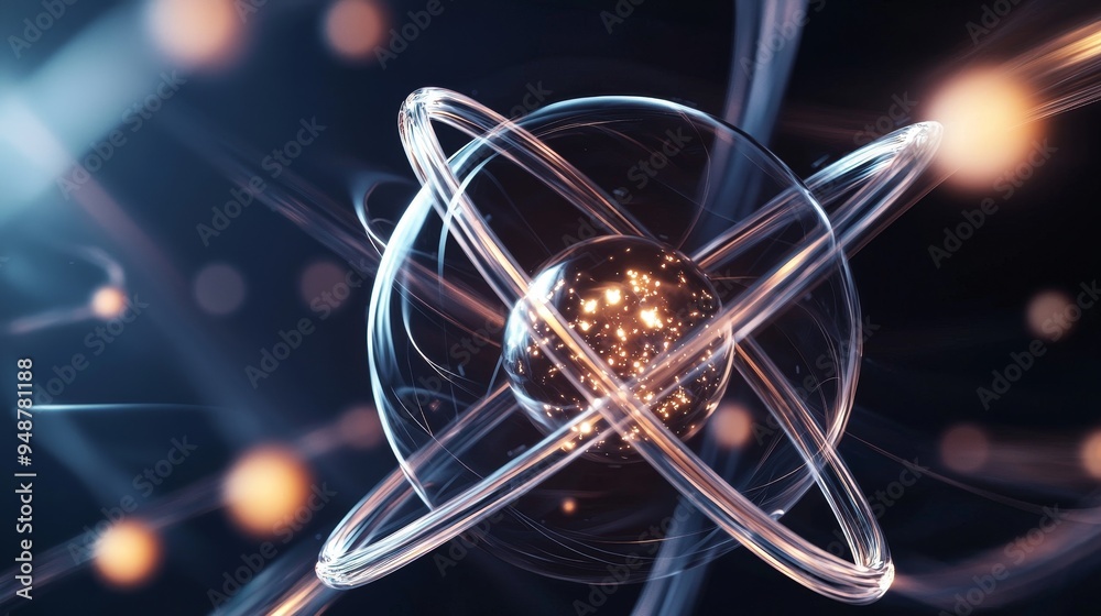 Radiation waves from a nuclear fission reaction, with atomic particles ...