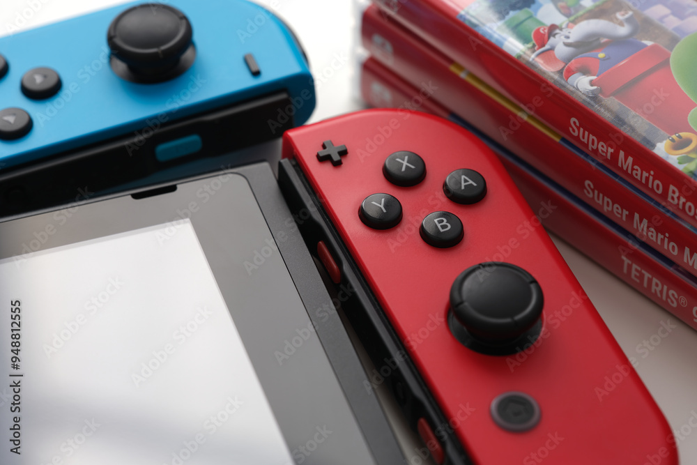 Tambov, Russian Federation - August 28, 2024 A Nintendo Switch console ...