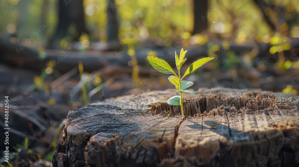 poignant natural scene depicting young sapling emerging from decaying ...