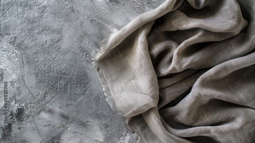Grey background with grey textile napkin. Food background for recipe ...