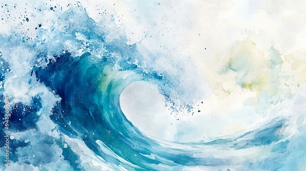 An abstract watercolor depiction of a large wave, designed for texture ...