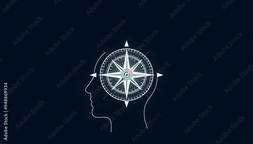 Human head and compass points to the ethics, integrity, values, respect ...
