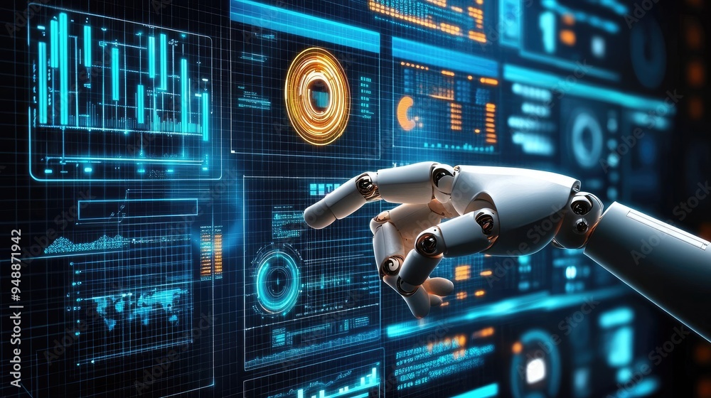 Digital interface displaying robotic process automation of business ...