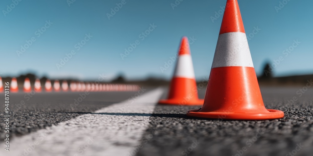 Modern driving school setup focusing on traffic cones and a test track ...