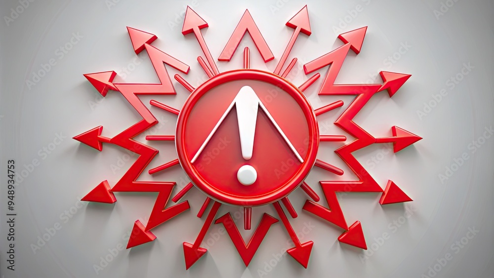 A bold, red, warning symbol with an exclamation mark inside a circle ...