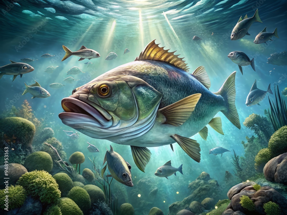Gill rakers on a large fish species underwater realistic scene dramatic ...