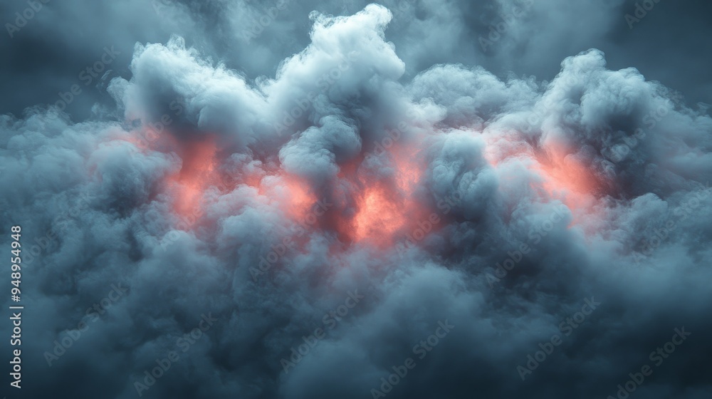 Dramatic scene of dark grey and orange toxic smoke fills the sky ...