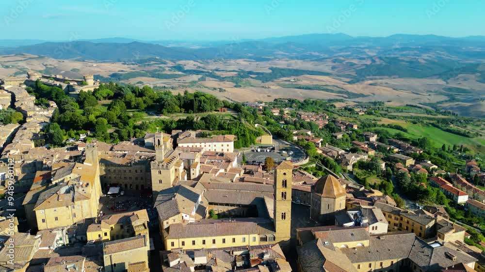 An aerial view of Volterra, a stunning medieval town in Tuscany, Italy ...
