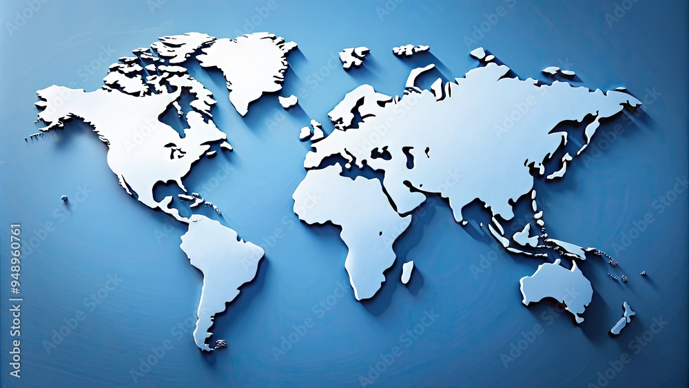 A modern, high-resolution outline map of the world in blue and white ...