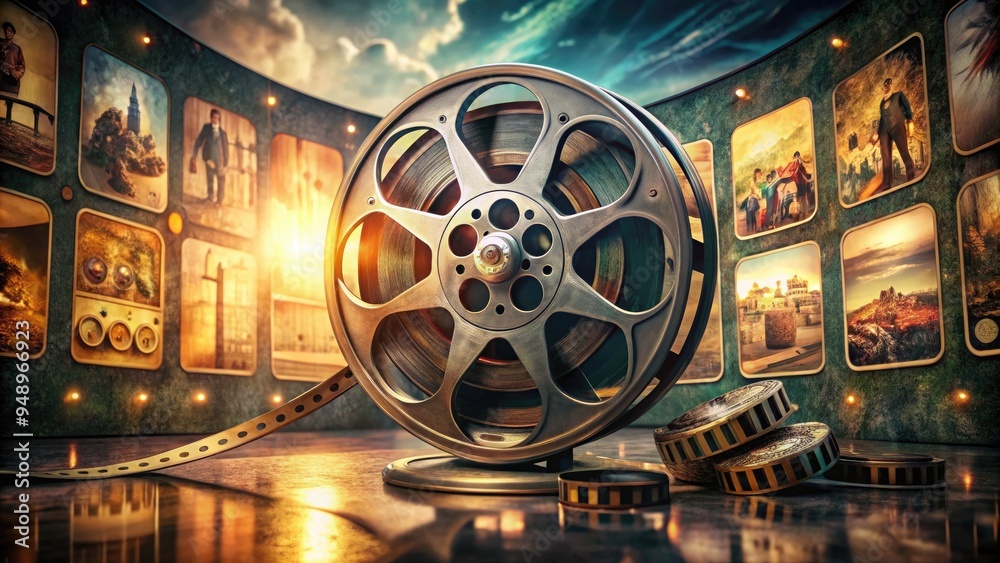 A retro film reel unwinds, its last frame flapping loose, surrounded by ...
