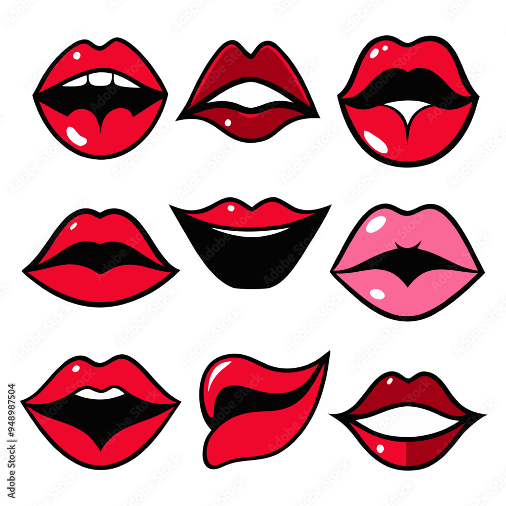 Pop Art Lips A Vibrant Collection Of Nine Expressive Lips In A Bold Pop Art Style Perfect For