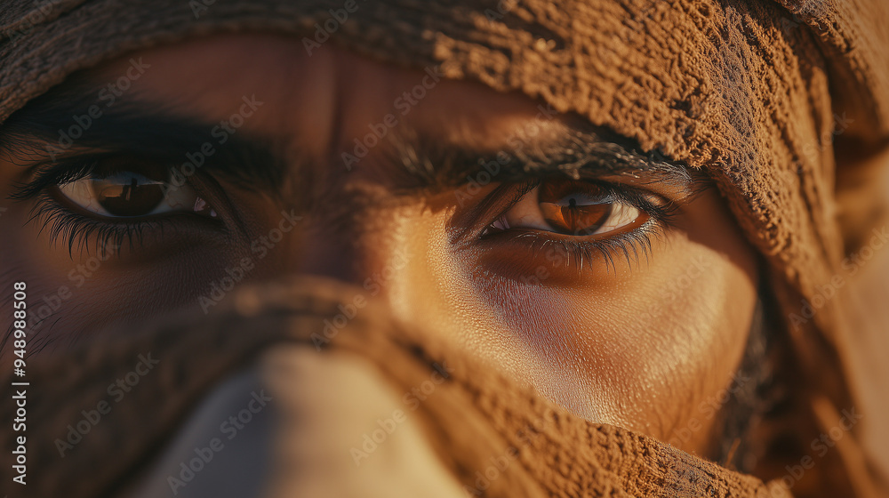 AI generated photo of an arabic nomad with turban walking trough the ...