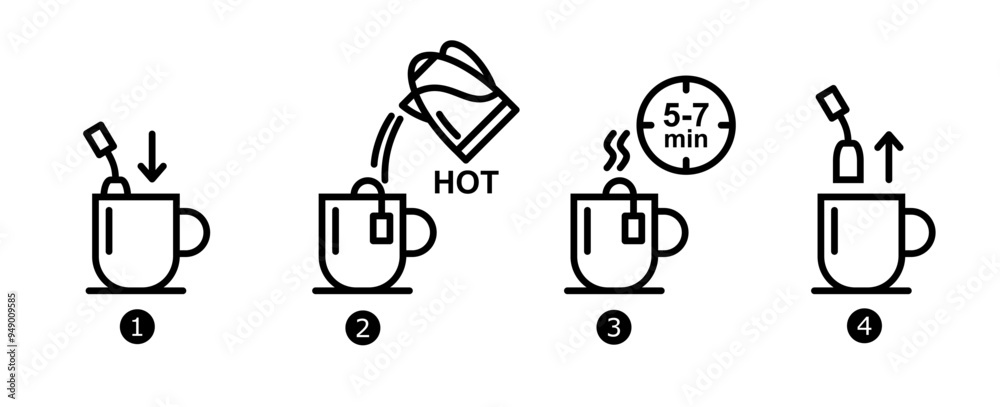 how to make a cup of tea step by step guideline (solid black fill ...