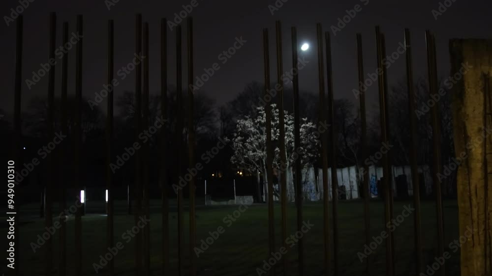 Berlin Wall Memorial Exhibit, Night memorial, Memorial tribute. Dim ...