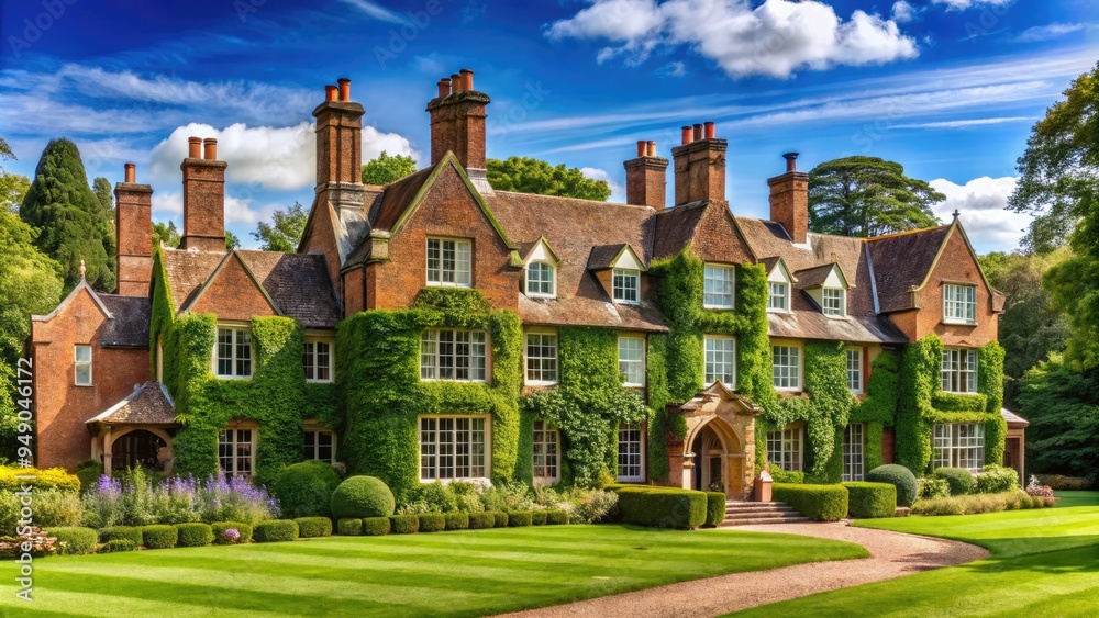 Elegant English countryside estate featuring a majestic brick manor ...