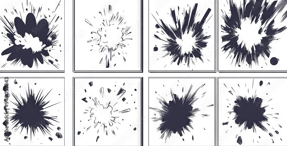 On a white background, there is an illustration of circular explosions ...