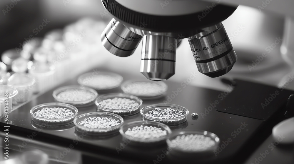 Bacterial colonies forming patterns under a microscope, with a ...