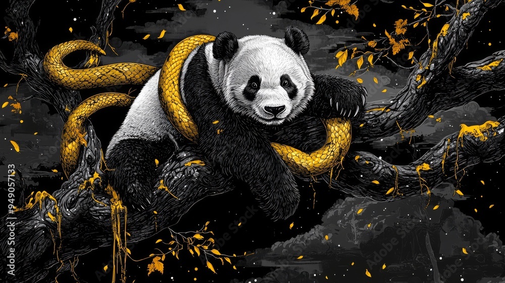 Tree branches with a panda and snake symbolizing Pandas Python's ... Tree branches with a panda and snake symbolizing Pandas Python's ...