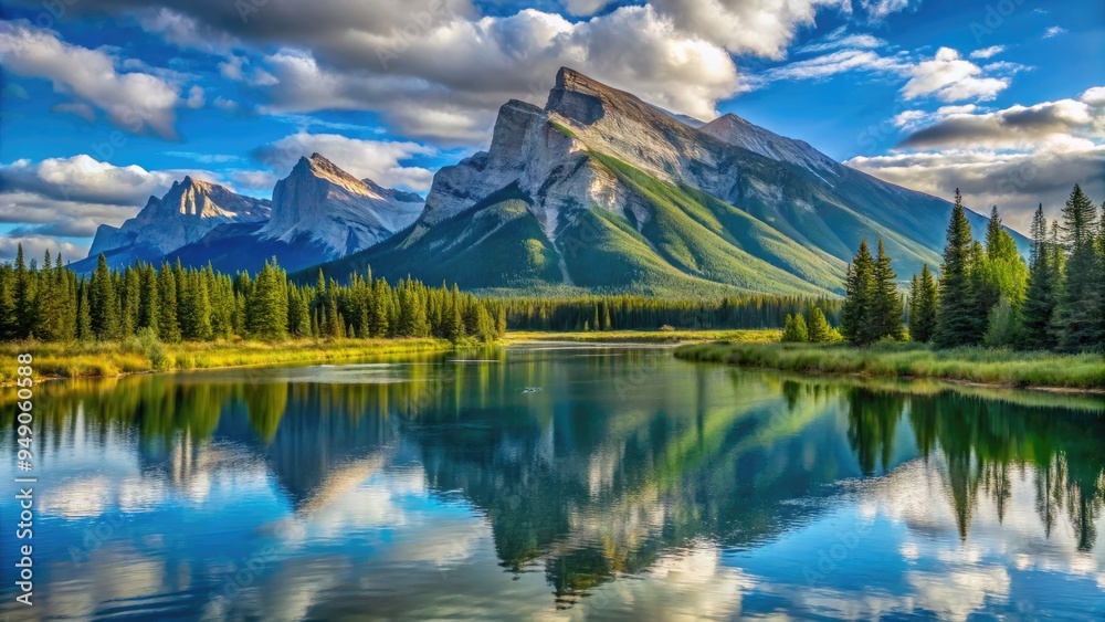 Majestic Mount Rundle towers over the turquoise waters of Vermilion ...
