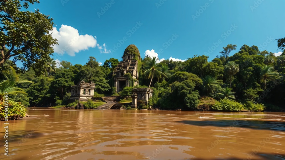 ancient and overgrown mayan temple ruins in the jungle, lost place in ...
