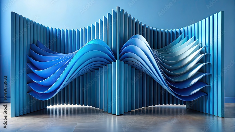 Vibrant blue undulating wave shape serves as a divider, creating a ...