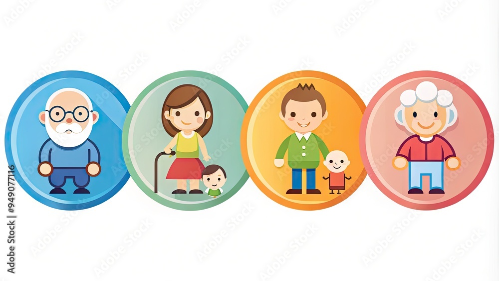 Illustrative icon set depicting various stages of life, from infancy to ...