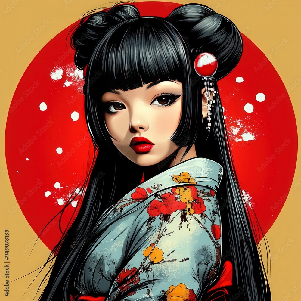 kawaii goth girl in a circle frame game portrait, cartoon gaming or ...